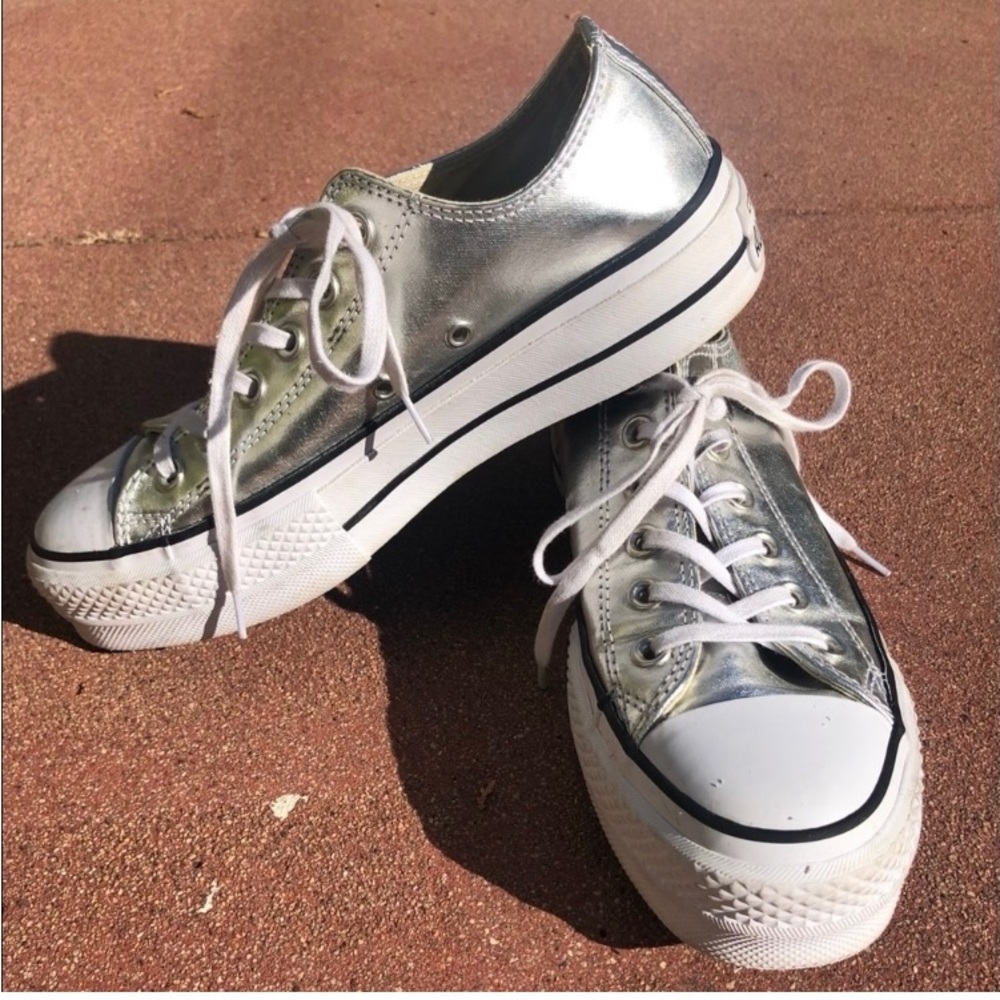 Rare- Silver Converse Platform Chuck Taylors - Gem